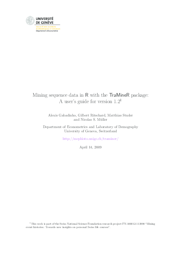 (PDF) Mining sequence data in R with the TraMineR package: A user's guide for version 1.21