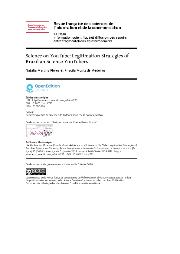 (PDF) Science on YouTube: Legitimation Strategies of Brazilian Science YouTubers