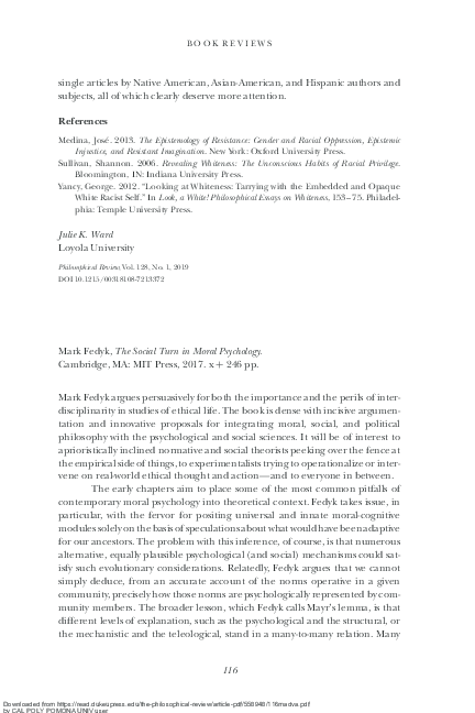 (PDF) Mark Fedyk, The Social Turn in Moral Psychology (Book Review)