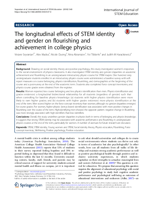 (PDF) The longitudinal effects of STEM identity and gender on ...
