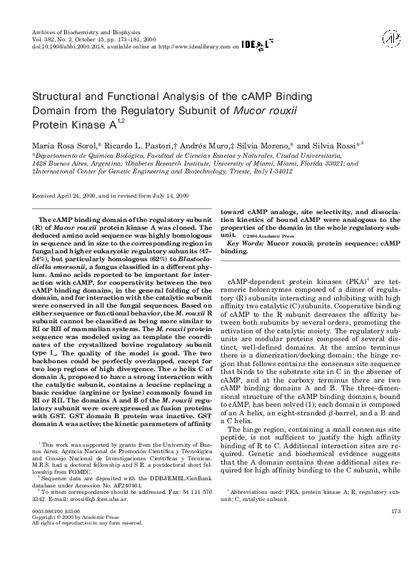 (PDF) Structural and Functional Analysis of the cAMP Binding Domain ...
