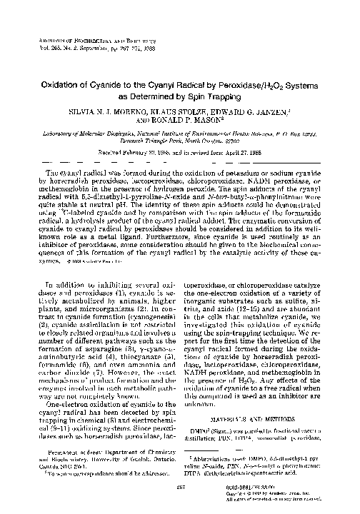 (PDF) Oxidation of cyanide to the cyanyl radical by peroxidase/H2O2 ...