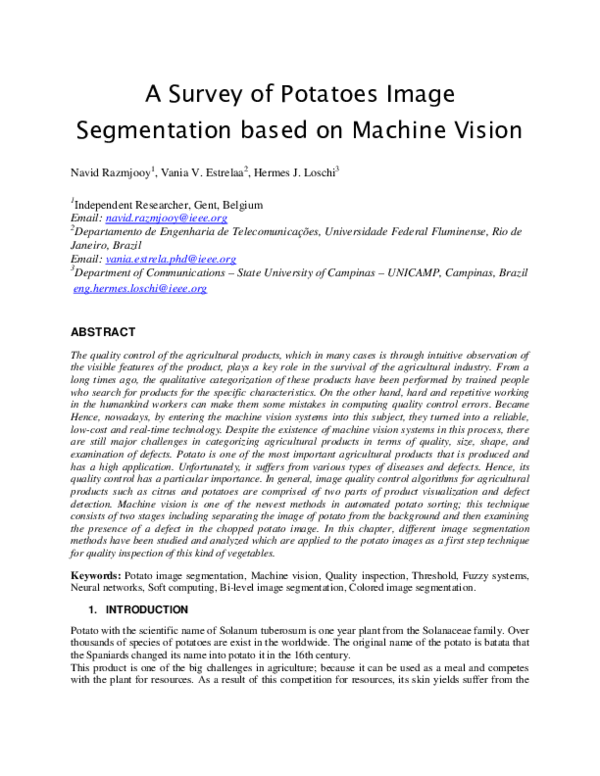 (PDF) Chapter 1: A Survey of Potatoes Image Segmentation Based on ...