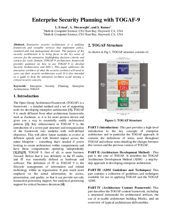 (PDF) Enterprise Security Planining with TOGAF