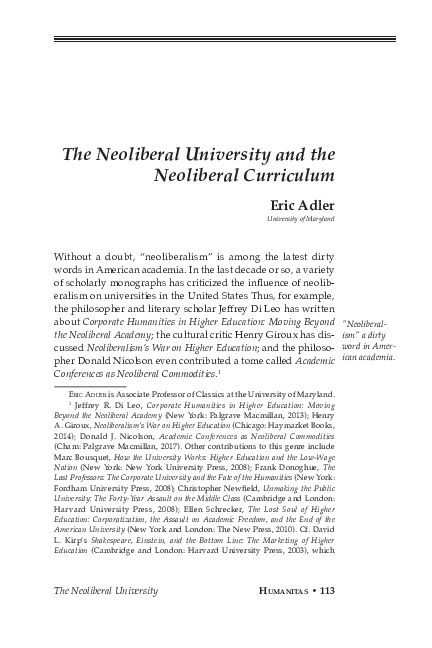 (PDF) "The Neoliberal University and the Neoliberal Curriculum"