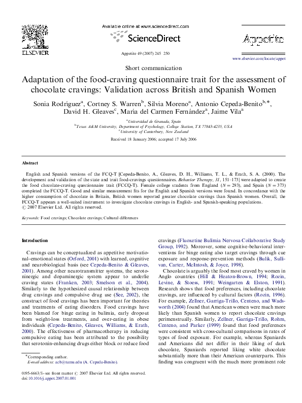 (PDF) Adaptation of the food-craving questionnaire trait for the ...