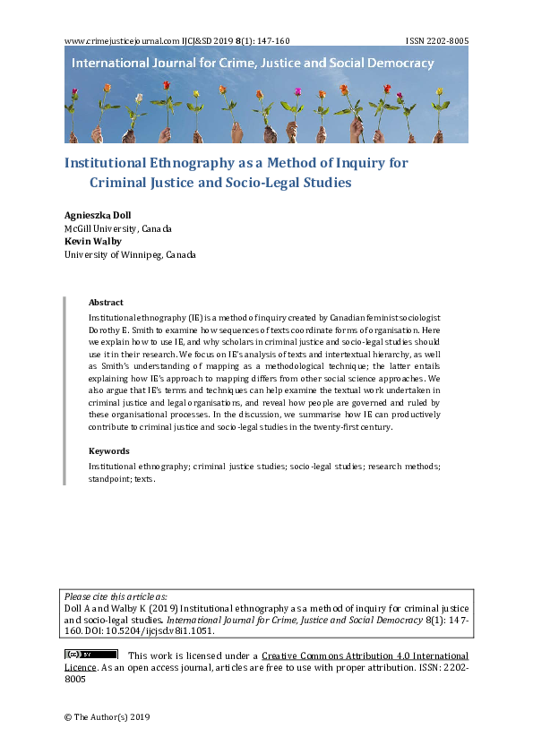 (PDF) Institutional Ethnography as a Method of Inquiry for Criminal ...