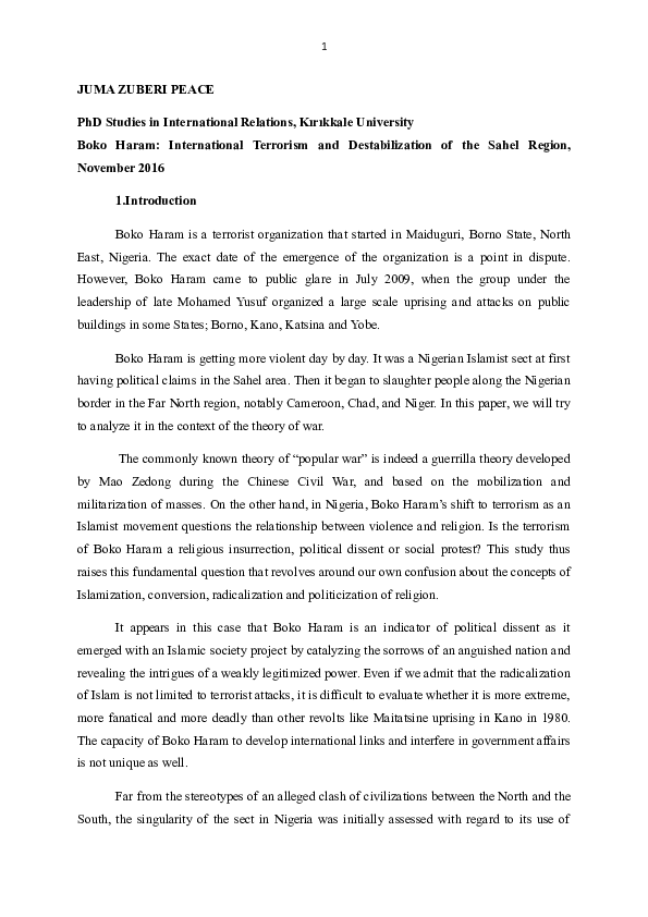 (DOC) Boko Haram International Terrorism and Destabilization of the Sahel Region.doc