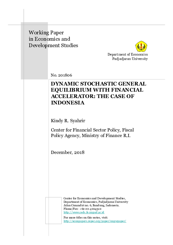 (PDF) DYNAMIC STOCHASTIC GENERAL EQUILIBRIUM WITH FINANCIAL ACCELERATOR: THE CASE OF INDONESIA