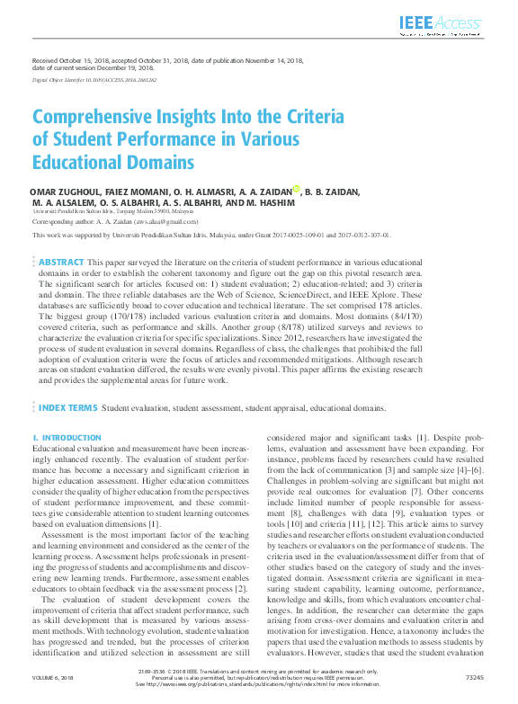 (PDF) Comprehensive Insights Into the Criteria of Student Performance ...