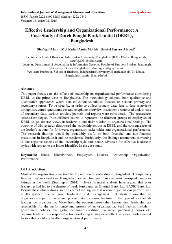 (PDF) Effective Leadership and Organizational Performance: A Case Study ...