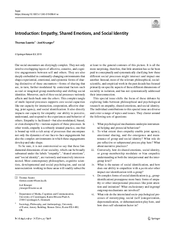 (PDF) Introduction: Empathy, Shared Emotions, and Social Identity