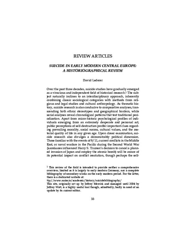 (PDF) David Lederer: Suicide in Early Modern Central Europe: A ...