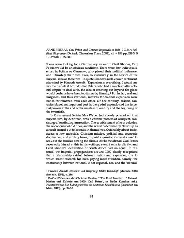 (PDF) Benedikt Stuchtey: review of Arne Perras, Carl Peters and German ...