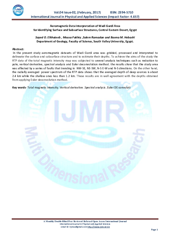 Pdf Aeromagnetic Data Interpretation Of Wadi Gurdi Area For Identifying Surface And Subsurface
