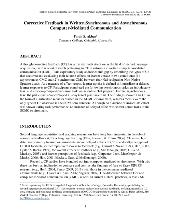(PDF) Corrective feedback in written synchronous and asynchronous computer-mediated communication.