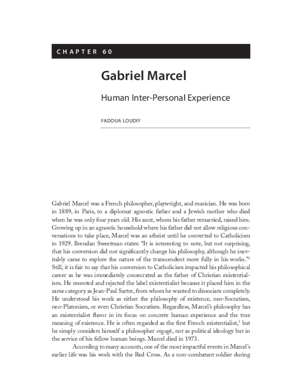 (PDF) Gabriel Marcel: Human Interpersonal Experience