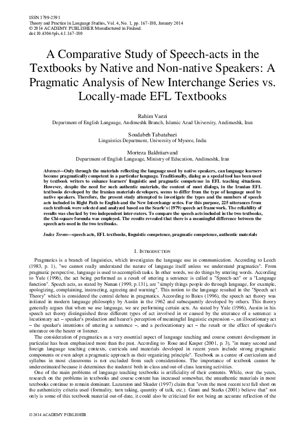 (PDF) A Comparative Study of Speech-acts in the Textbooks by Native and ...