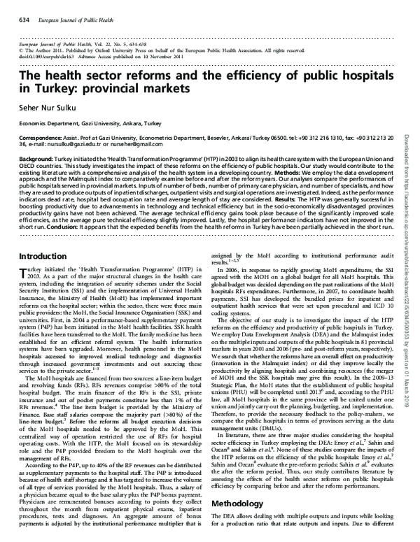 (PDF) The health sector reforms and the efficiency of public hospitals ...
