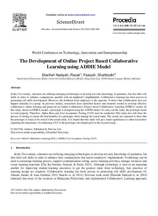 Pdf The Development Of Online Project Based Collaborative Learning 1982