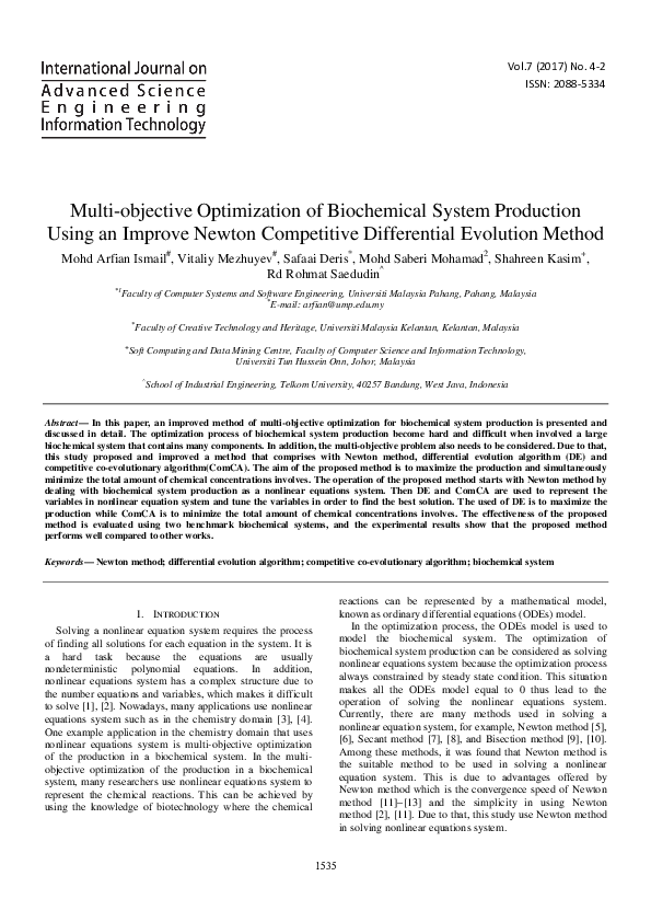 Pdf Multi Objective Optimization Of Biochemical System Production