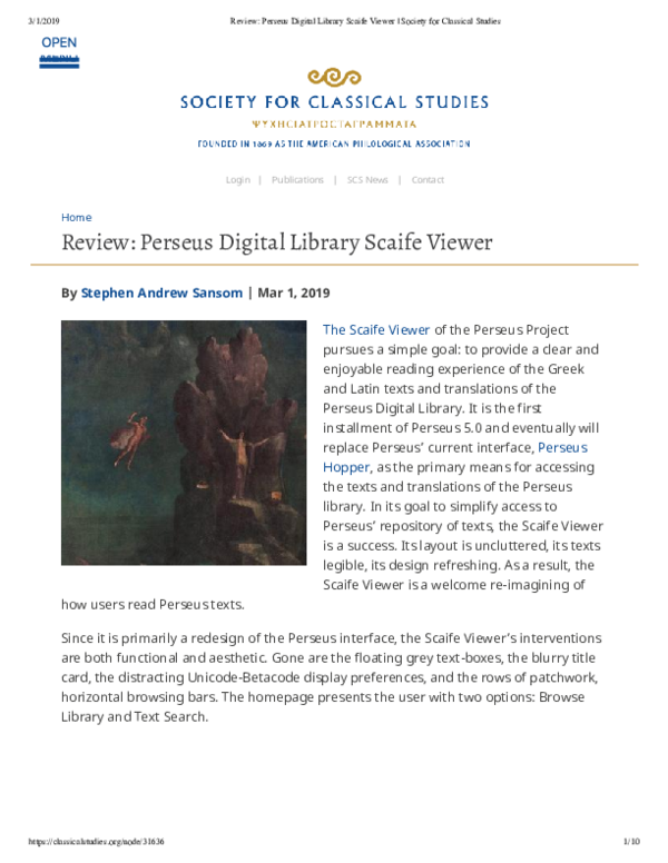 (PDF) Review- Perseus Digital Library Scaife Viewer | Society for ...