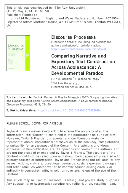 (PDF) Comparing Narrative and Expository Text Construction Across ...