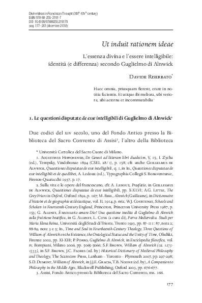 (PDF) Ut induit rationem ideae. L'essenza divina e l'essere ...