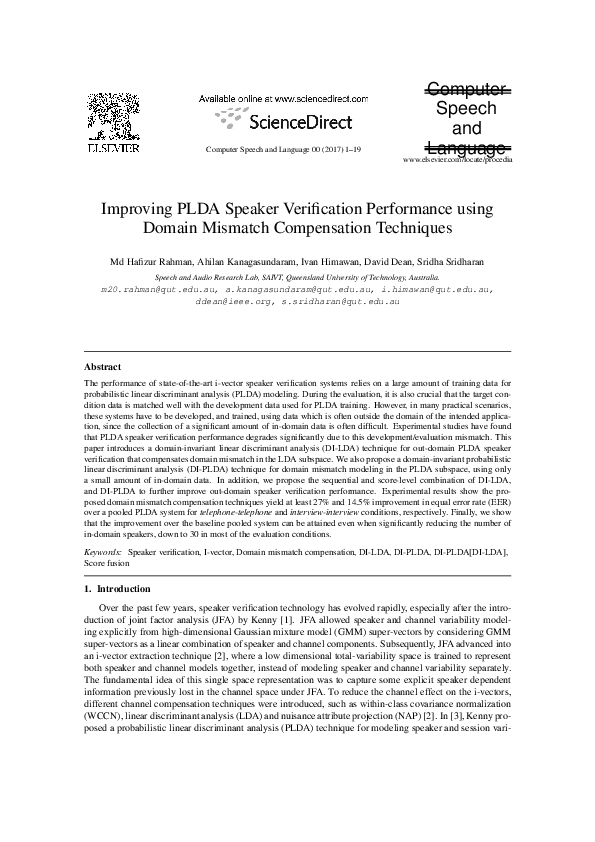 Pdf Improving Plda Speaker Verification Performance Using Domain