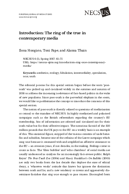 (PDF) Introduction: The ring of the true in contemporary media