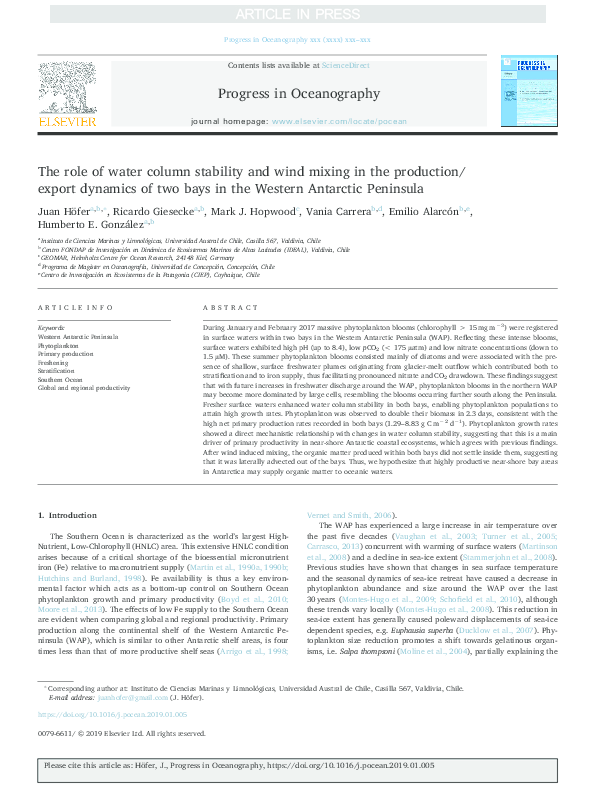 (PDF) The role of water column stability and wind mixing in the ...