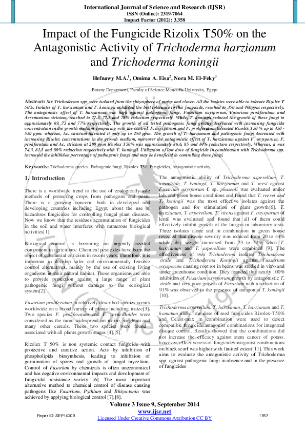 (PDF) Impact of the Fungicide Rizolix T50% on the Antagonistic Activity of Trichoderma harzianum ...