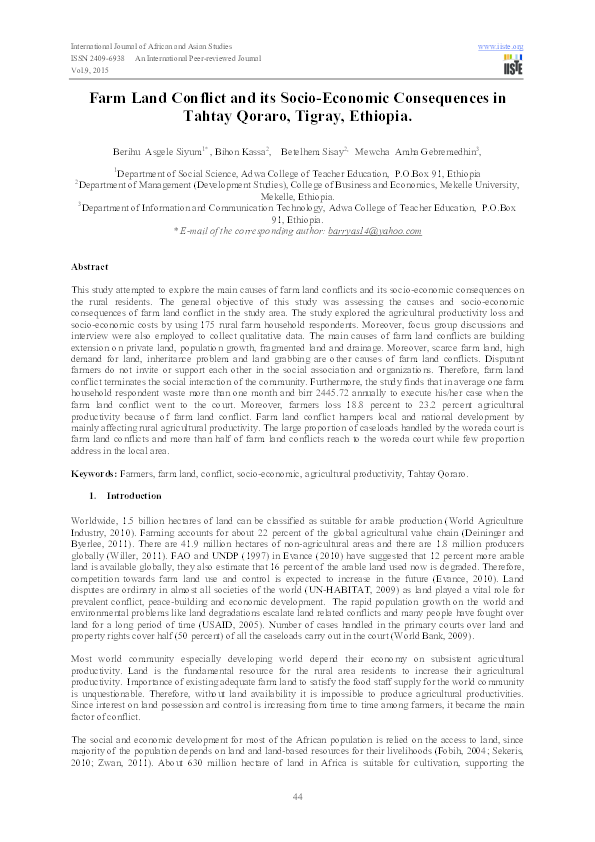 (PDF) Farm land conflict and its socieconomic consequence