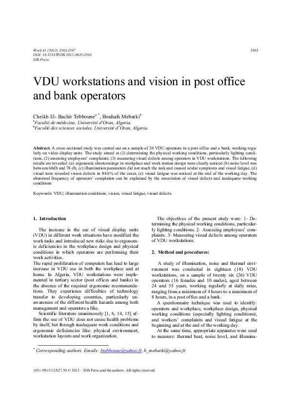 (PDF) VDU workstations and vision in post office and bank operators