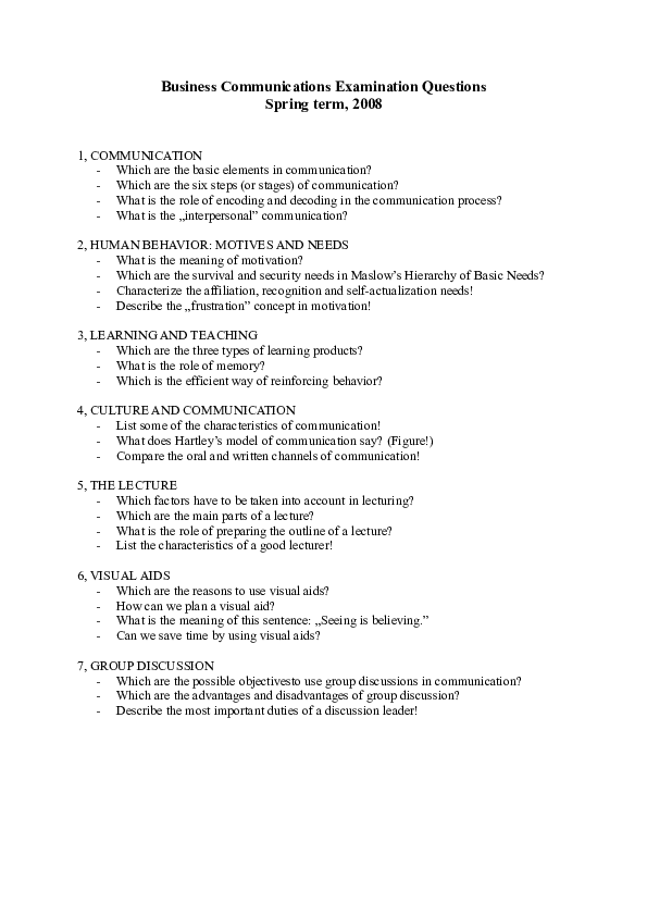 (DOC) Business Communications Examination Questions.doc