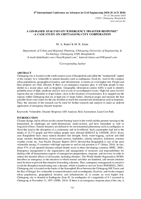 (PDF) A GIS-BASED ANALYSIS ON “EMERGENCY DISASTER RESPONSE” -A CASE ...