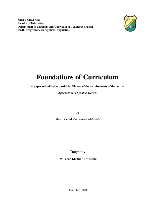 (PDF) Foundations of Curriculum