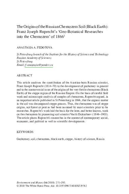 (PDF) The Origins of the Russian Chernozem Soil (Black Earth): Franz ...