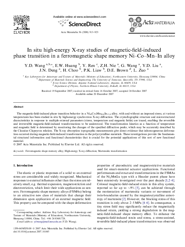 (PDF) In situ high-energy X-ray studies of magnetic-field-induced phase transition in a ...