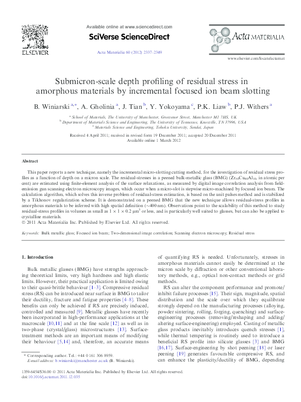 (PDF) Submicron-scale depth profiling of residual stress in amorphous ...