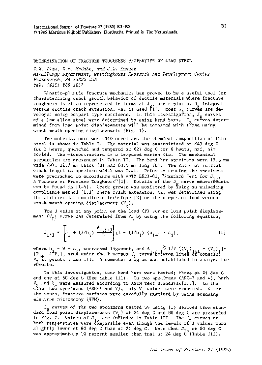 Pdf Determination Of Fracture Toughness Properties Of 4340 Steel
