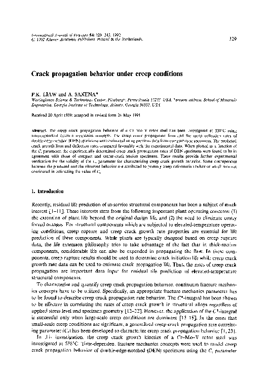 (PDF) Crack propagation behavior under creep conditions