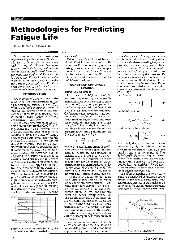 (PDF) Methodologies for predicting fatigue life