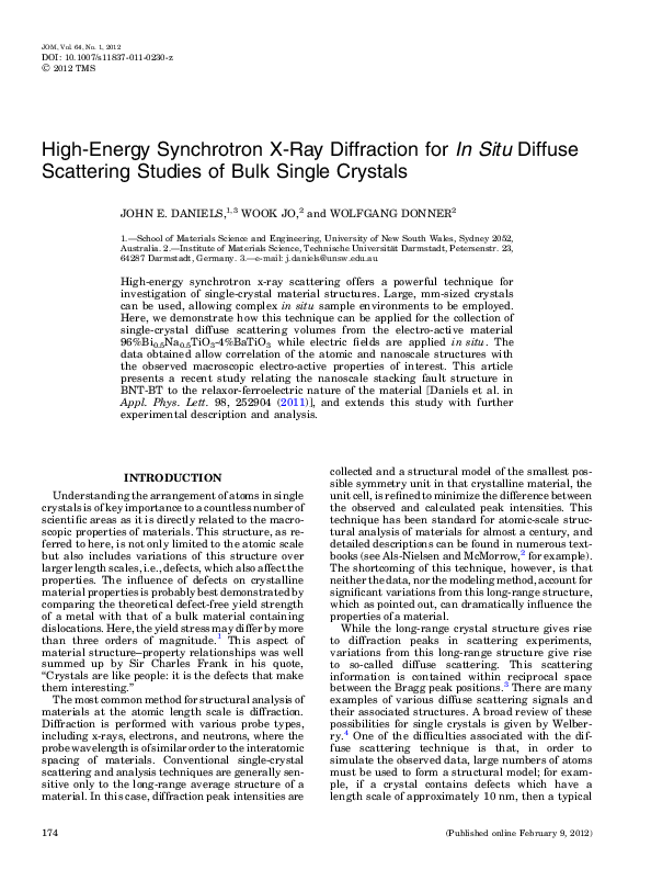 (PDF) High-Energy Synchrotron X-Ray Diffraction for In Situ Diffuse Scattering Studies of Bulk ...