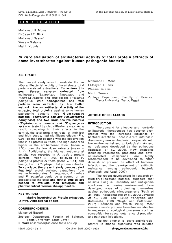 (PDF) In vitro In vitro evaluation of antibacterial activity of total ...