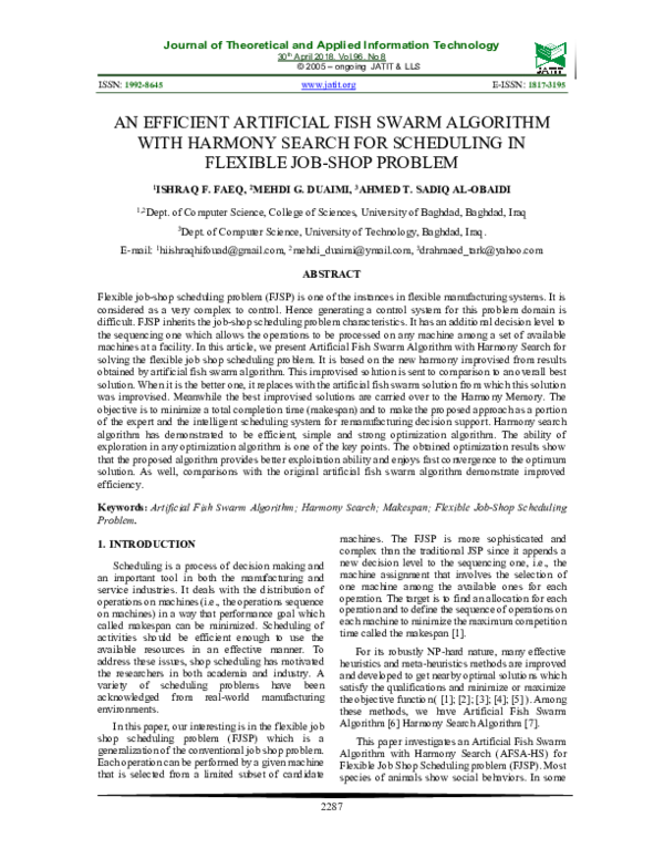 (PDF) AN EFFICIENT ARTIFICIAL FISH SWARM ALGORITHM WITH HARMONY SEARCH FOR SCHEDULING IN ...