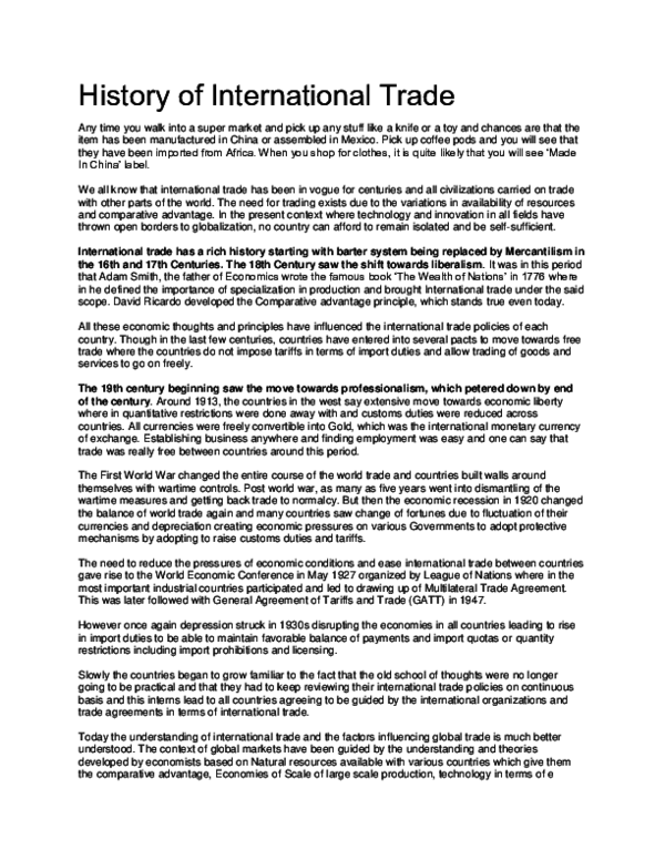 (DOC) History of International Trade