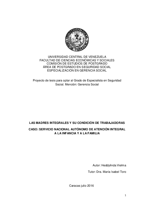 (PDF) PROYECTO DE TESIS LAS MADRES INTEGRALES Y SU CONDICION DE ...