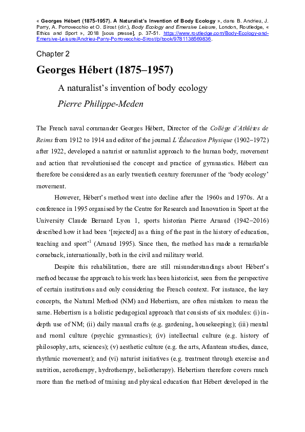 (PDF) « Georges Hébert (1875-1957): A Naturalist’s Invention of Body ...