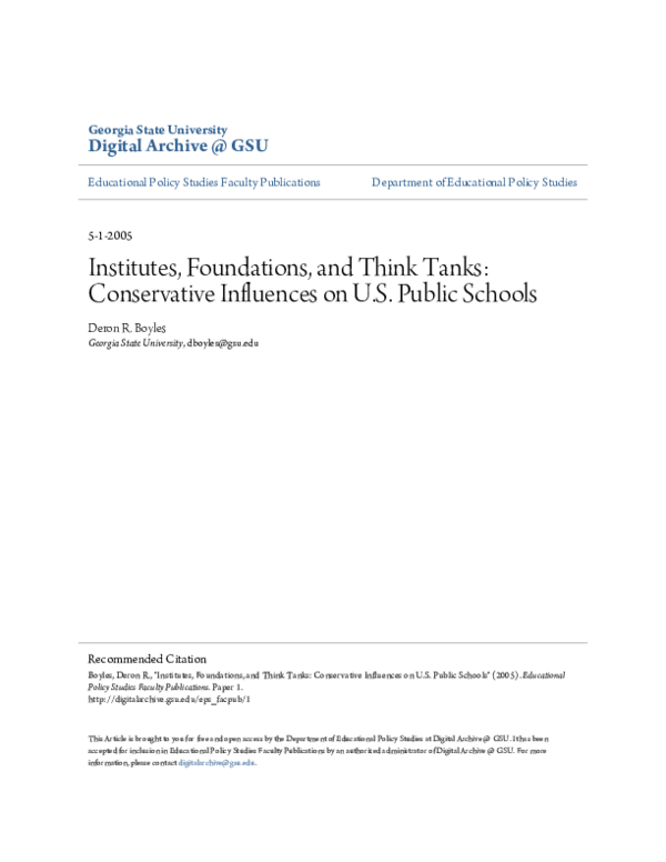 (PDF) Institutes, Foundations, and Think Tanks: Conservative Influences ...
